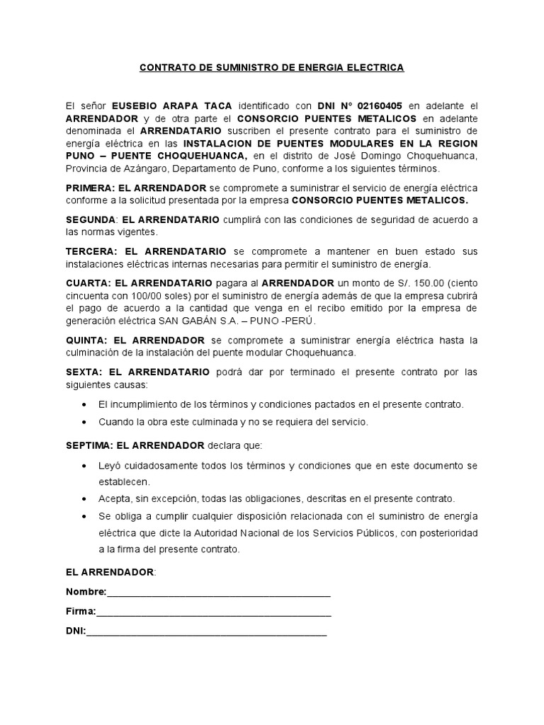 Contrato de Suministro de Energia Electrica | PDF