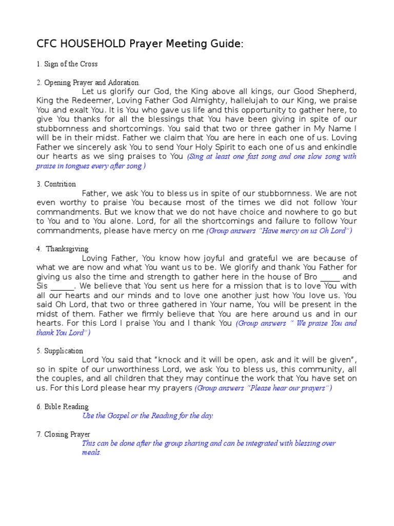 CFC HOUSEHOLD Prayer Meeting Guide | PDF | Religion & Spirituality