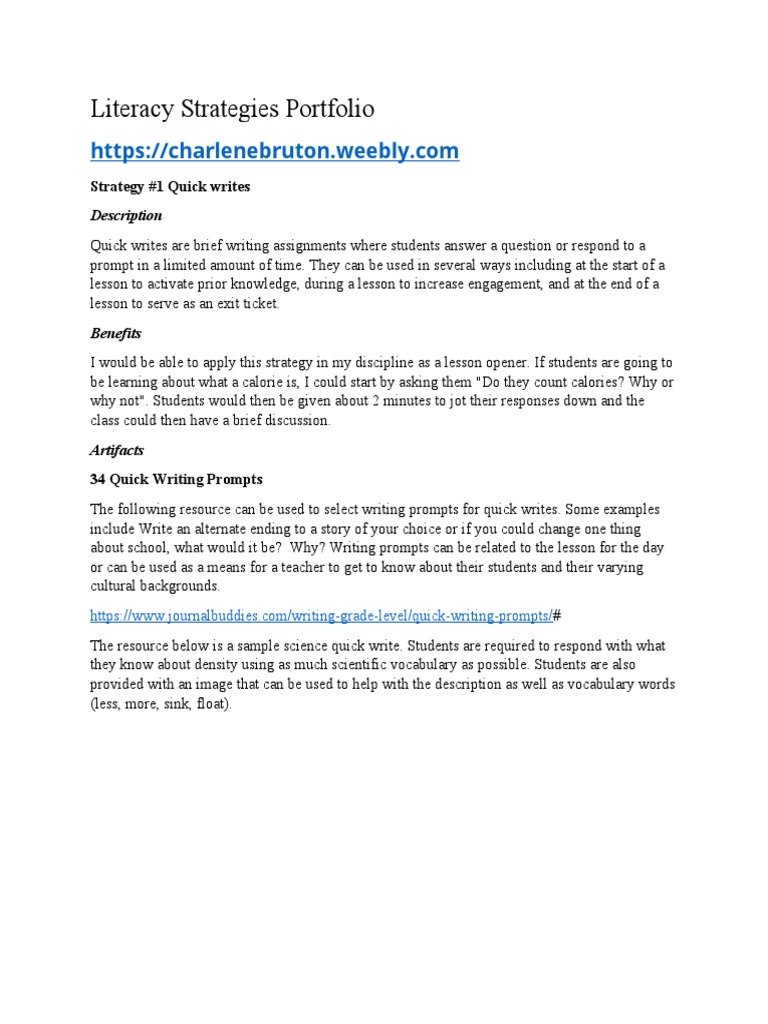 Literacy Strategies Portfolio 1 | PDF | Reading Comprehension ...