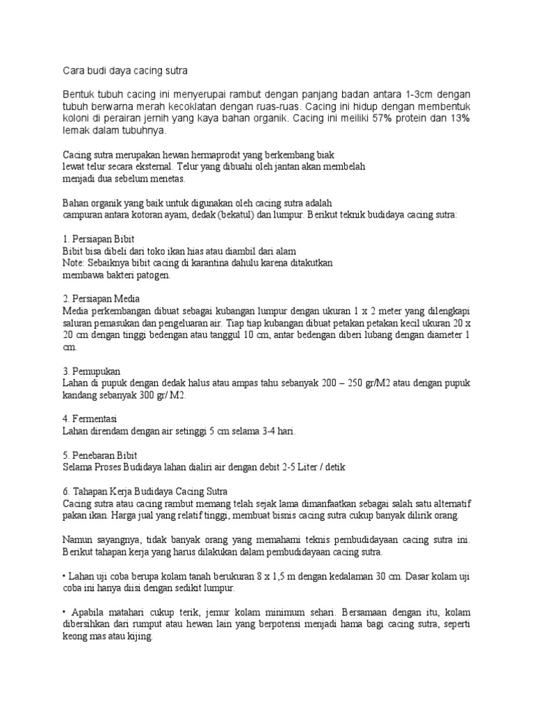 Cara Budi Daya Cacing Sutra | PDF