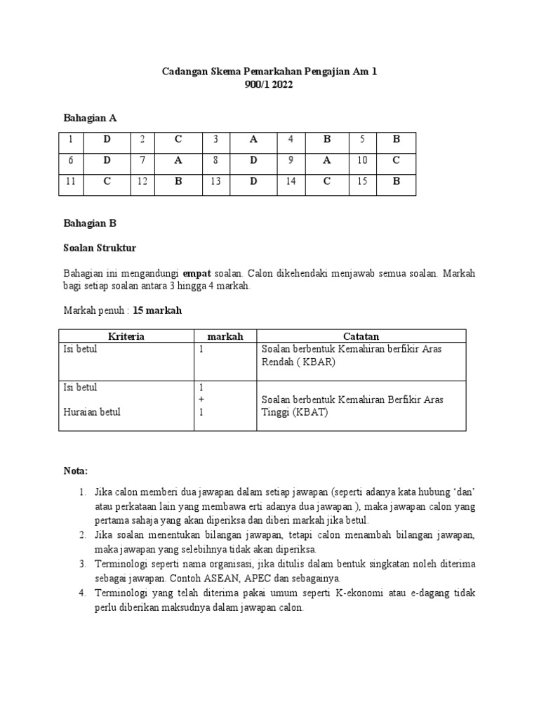 SKEMA JAWAPAN PENGAJIAN AM S1 2022 o | PDF
