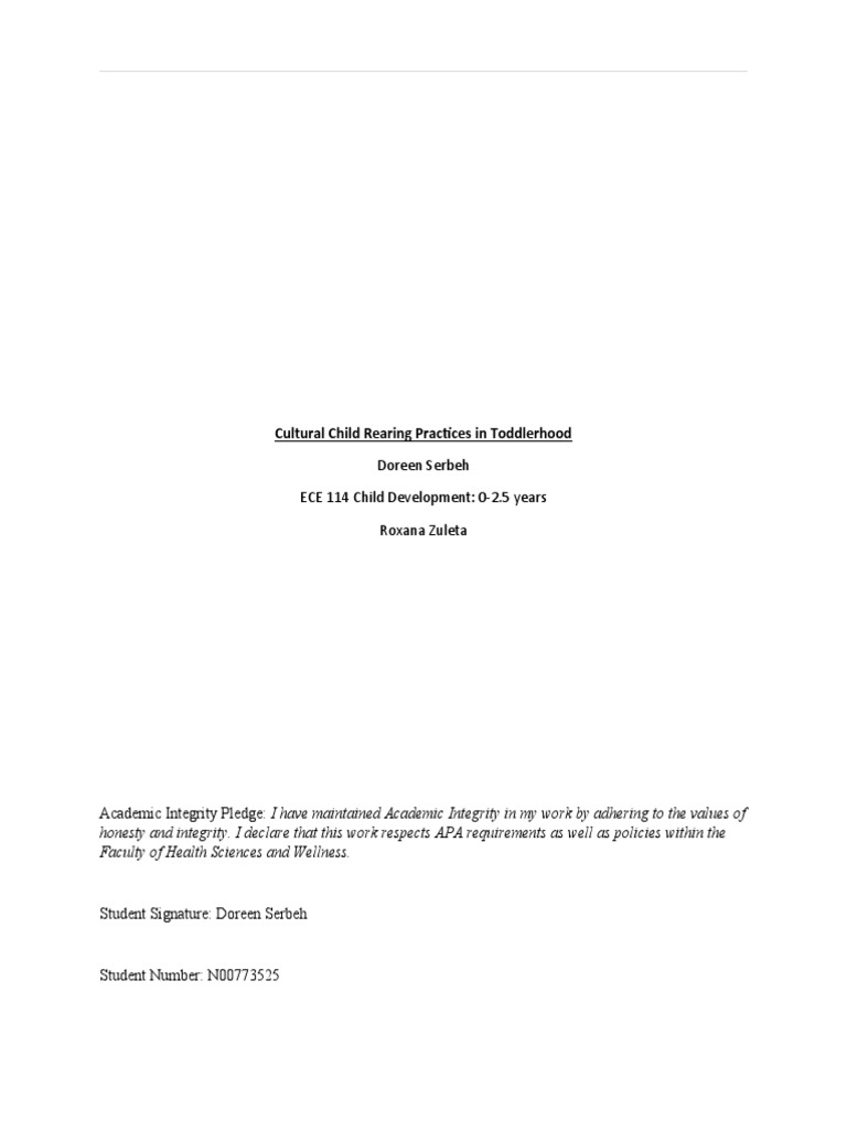 Cultural Child Rearing Practices in Toddlerhood | PDF | Parenting | Toddler