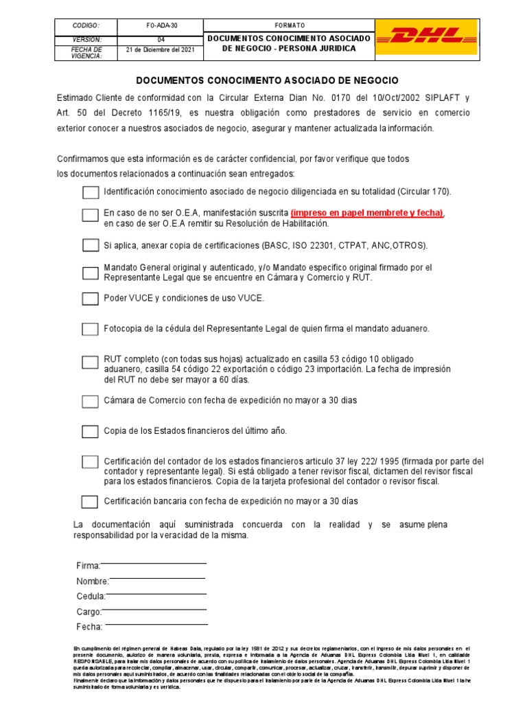 Solicitud de Documentos Circular 170 Mandato General Juridico 2022 ...