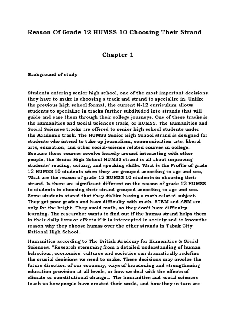 Reasons Why Students Choose the HUMSS Strand | PDF | Social Sciences ...