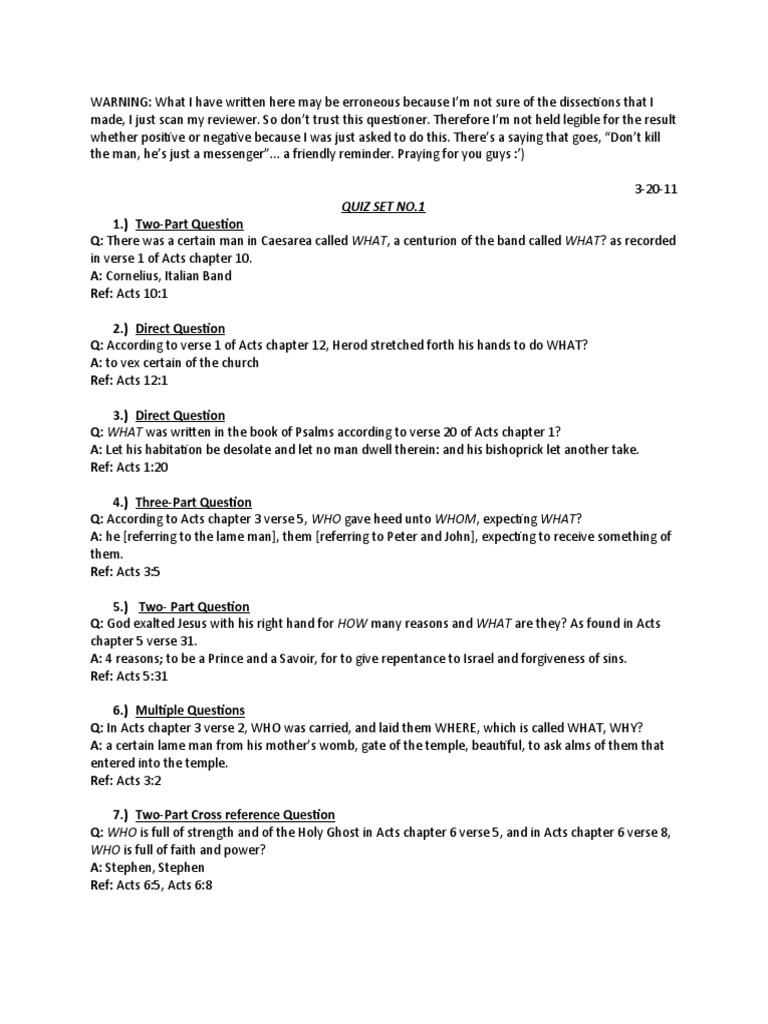 Quiz Set No.2 | Download Free PDF | Acts Of The Apostles | Paul The Apostle