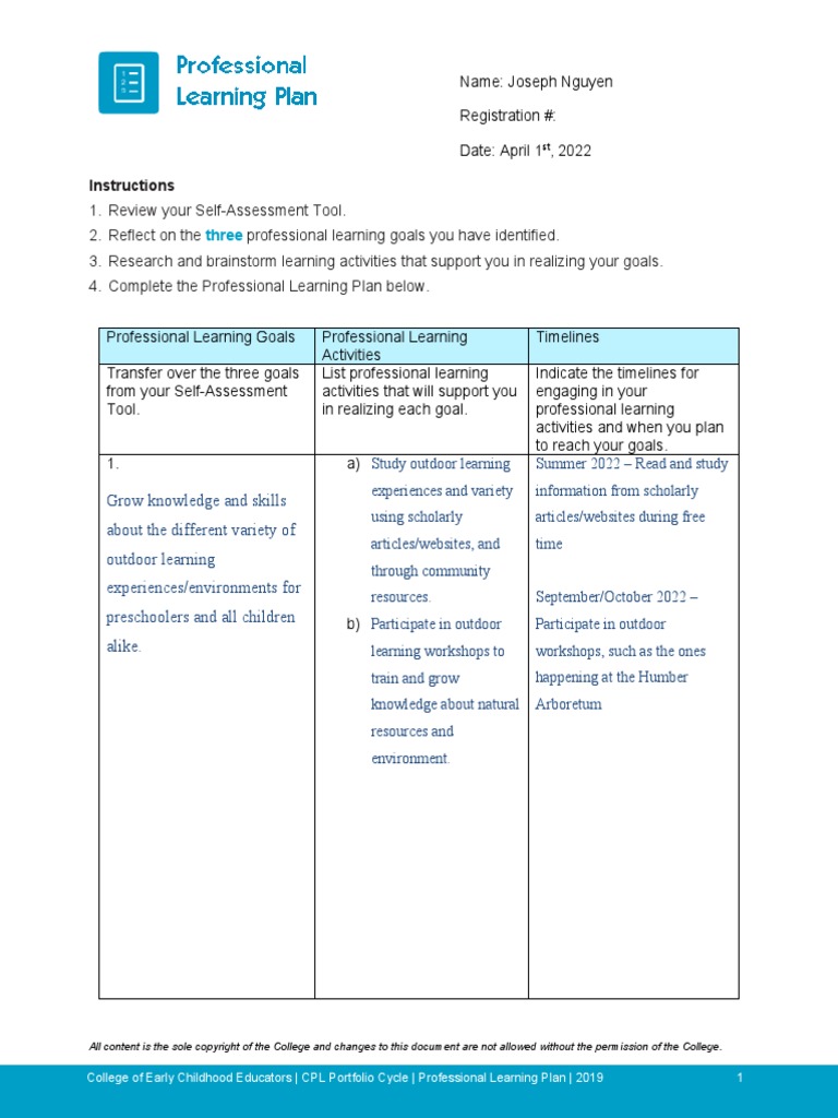 CPL Professional Learning Plan | PDF | Learning | Early Childhood Education