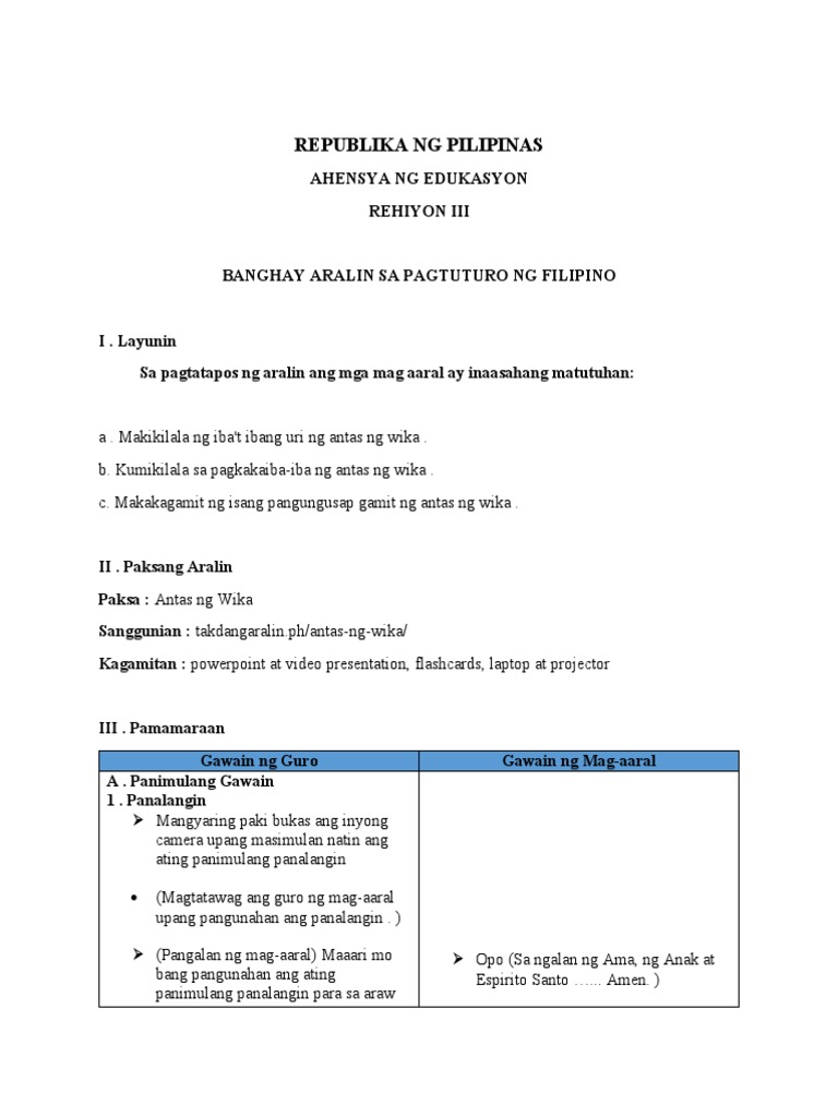 Detailed Lesson Plan (Antas NG Wika) | PDF