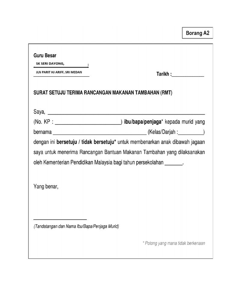 Borang Kebenaran RMT A2 | PDF