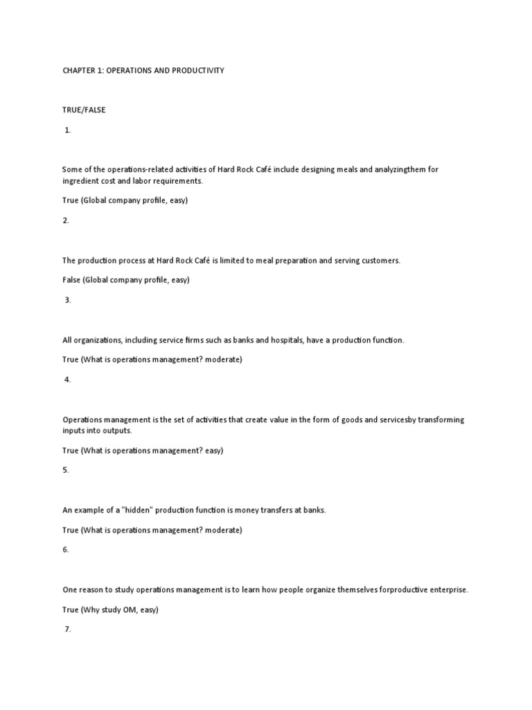 Chapter 1 Pdf Operations Management Employment