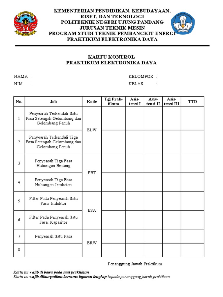 Format Kartu Kontrol Praktikum ElkaDaya | PDF