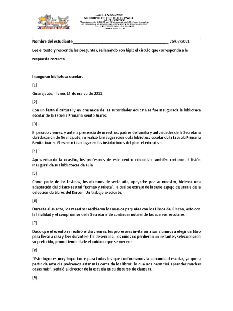 Inauguración Biblioteca Escolar | PDF | Educación primaria
