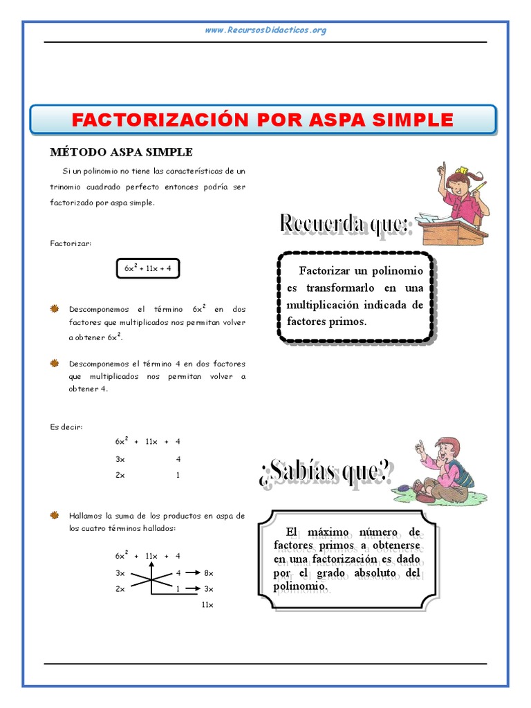 Método de Aspa Simple | PDF | Factorización | Matemáticas