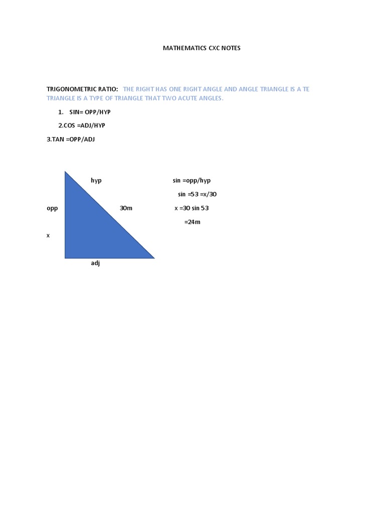 CXC Mathematics Trigonometric Ratios | PDF | Finance & Money Management