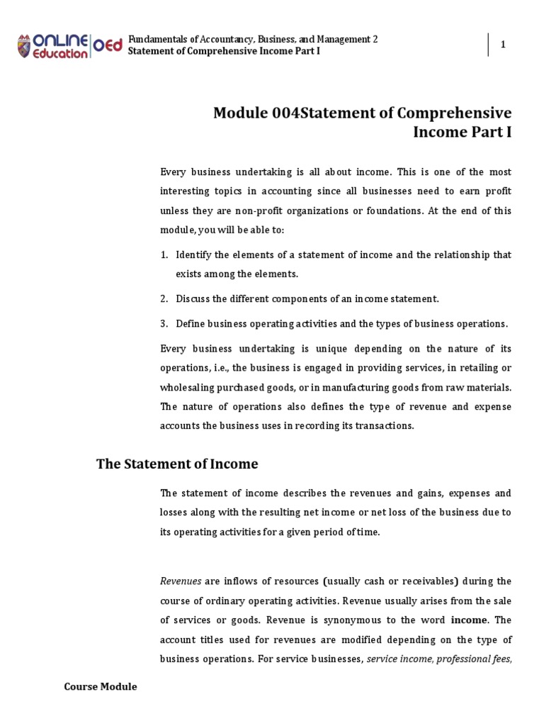 Week 004 - Module Statement of Comprehensive Income I | PDF | Expense ...