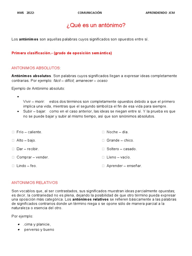 Qué Es Un Antónimo | PDF