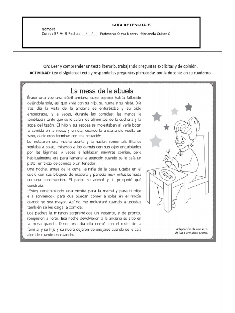 Cuento La Abuela | PDF | Artes del Lenguaje y Comunicación