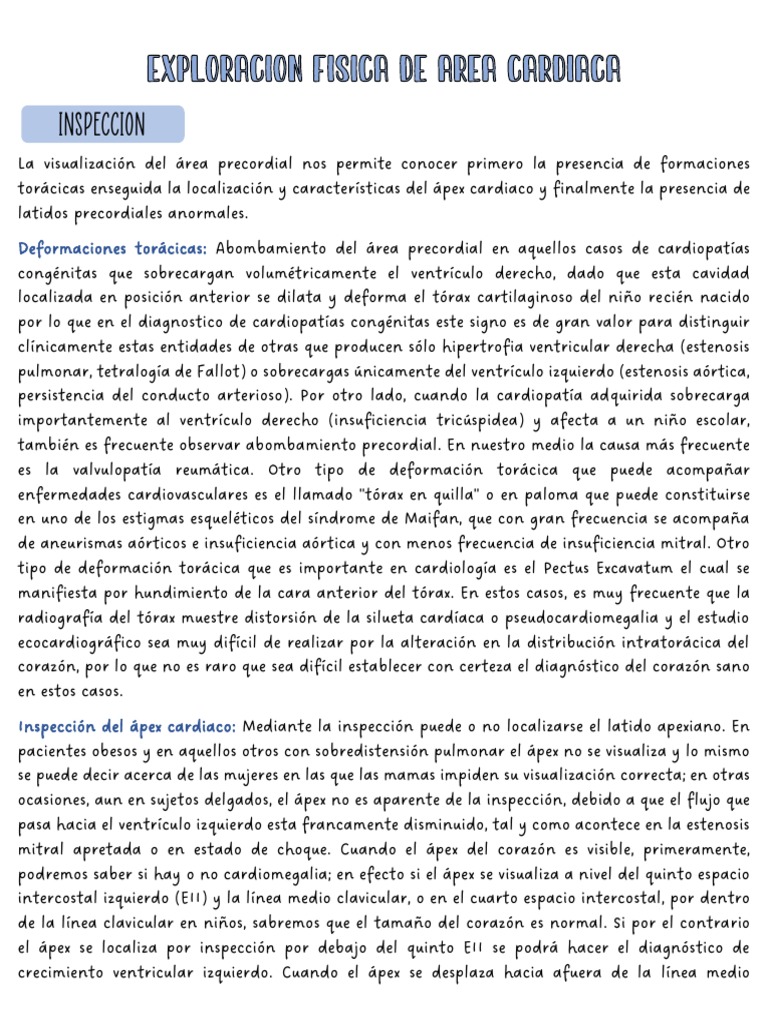 Exploracion Fisica de Area Cardiaca | PDF | Corazón | Enfermedades y ...
