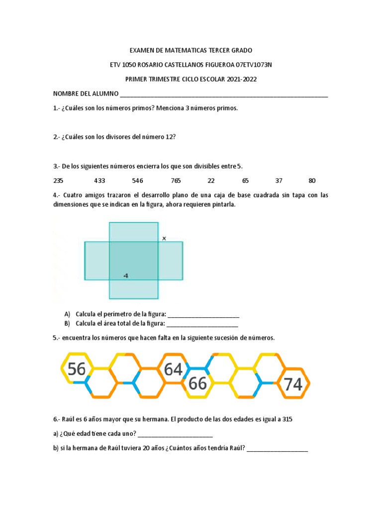 Examen de Matematicas Tercer Grado | PDF | Narrativa | Obesidad