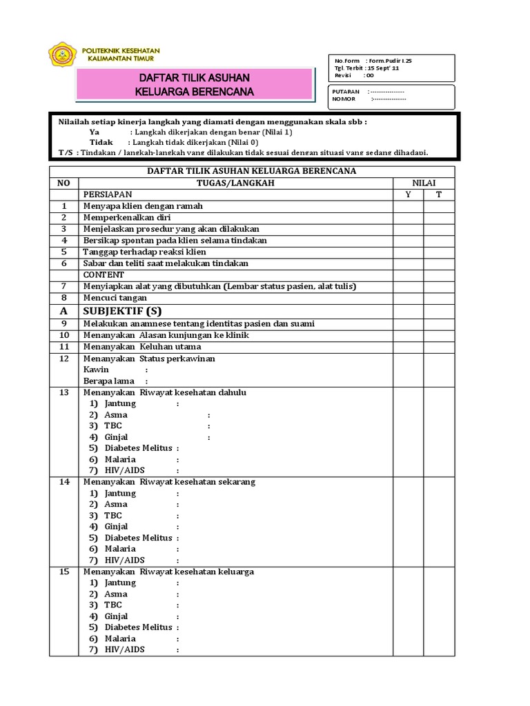Daftar Tilik Asuhan KB | PDF