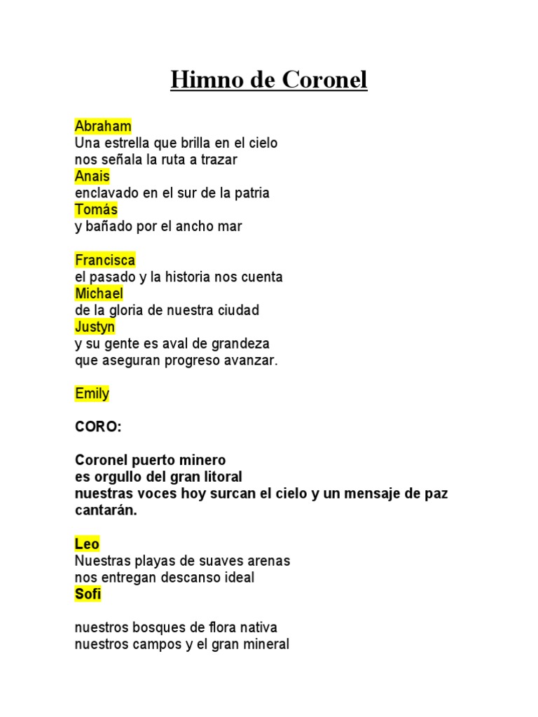 Himno de Coronel: Orgullo y Paz | PDF