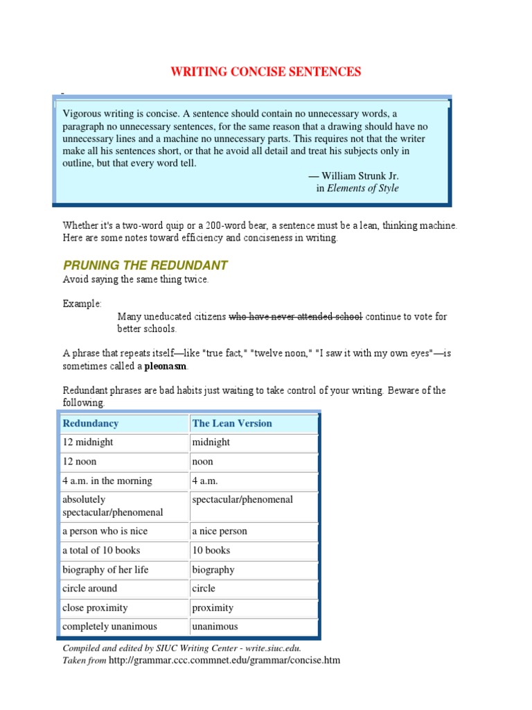 Writing Concise Sentences: Pruning The Redundant | PDF | Linguistics