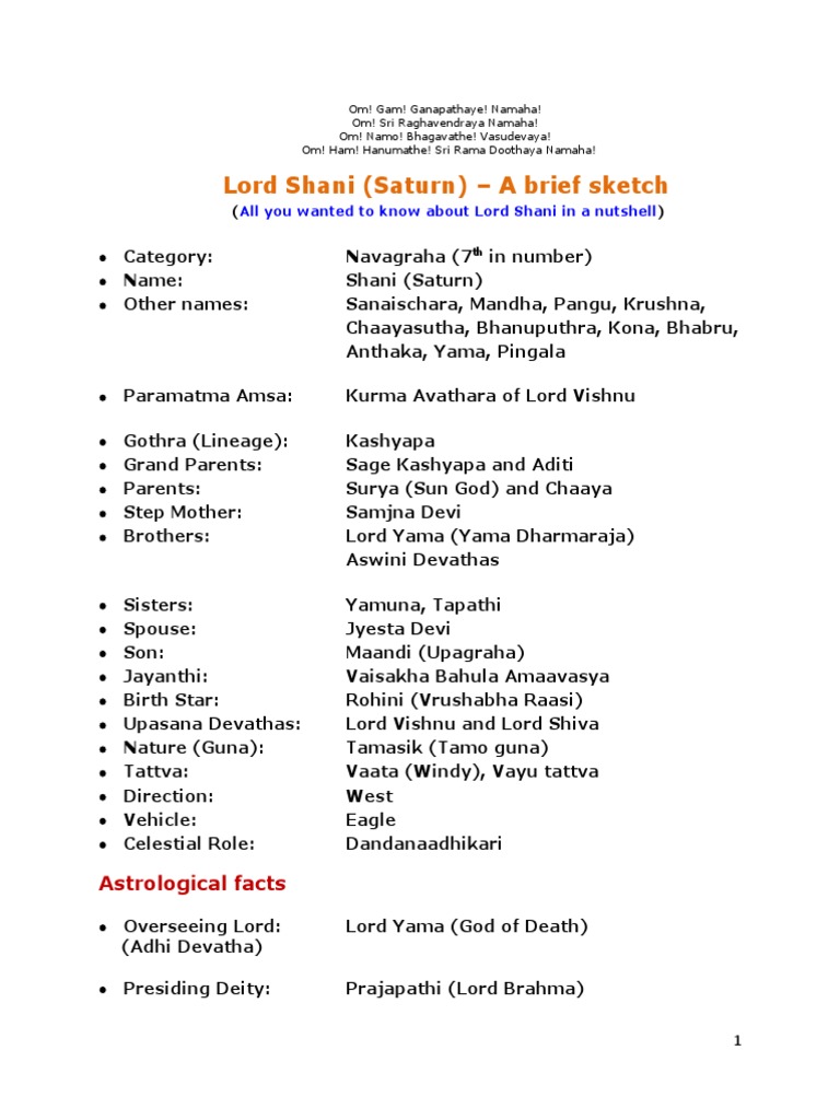 Overview of Lord Shani and Saturn | PDF | Planets | Ancient Science
