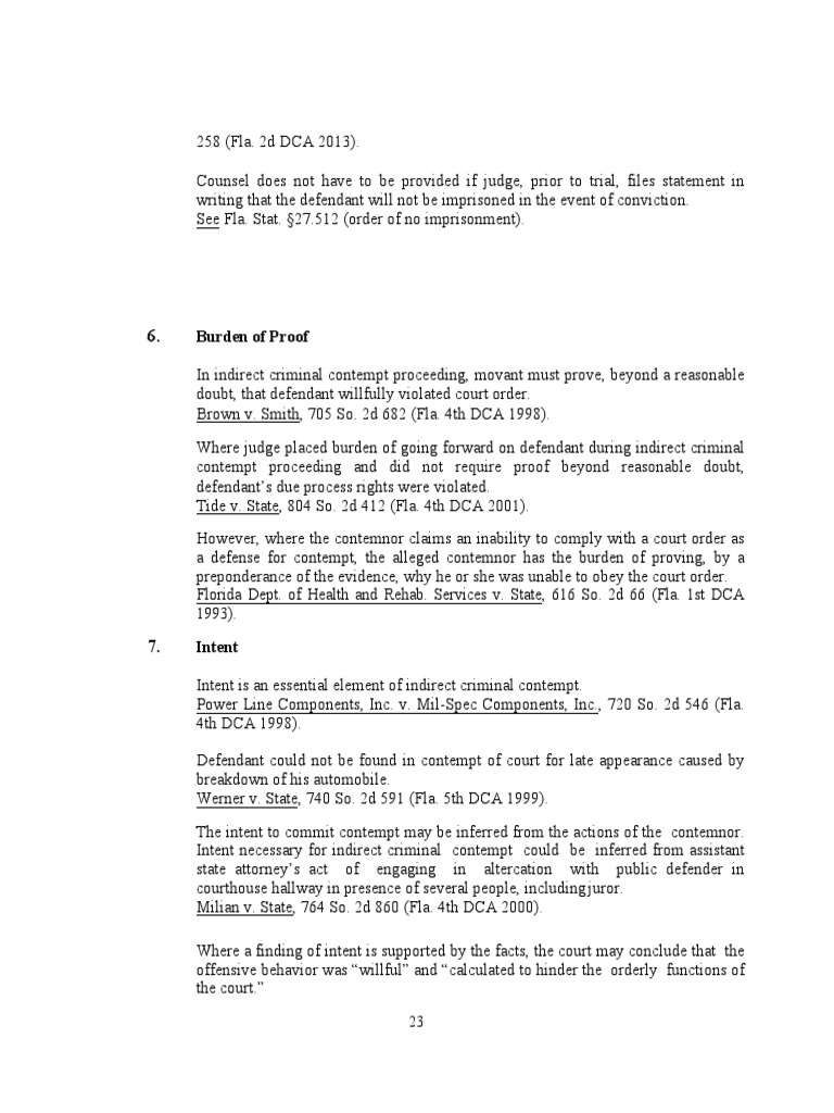 Florida Contempt Law Guide | PDF | Contempt Of Court | Burden Of Proof ...