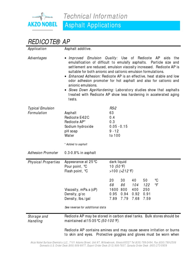 Technical Information: Redicote® Ap | PDF | Emulsion | Asphalt