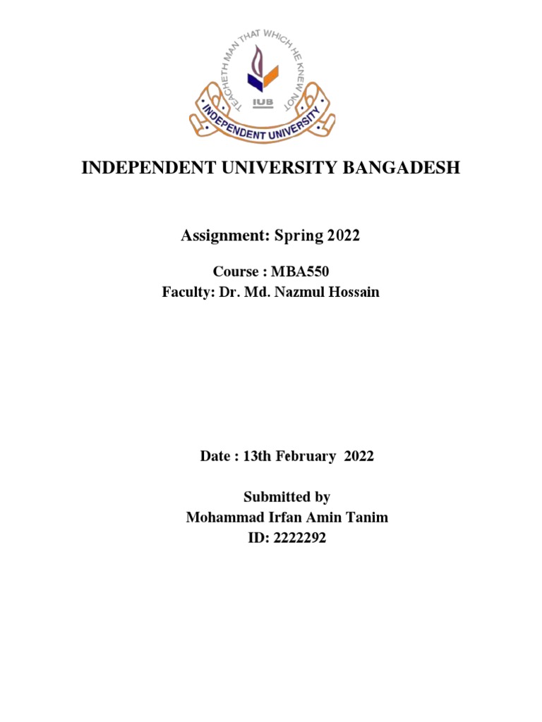 Assignment-Mohammad Irfan Amin Tanim - 1721862 | PDF | Business | Economies