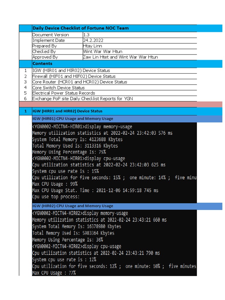 24.2.2022-NOC Daily Device Checklist | PDF | Alternating Current ...