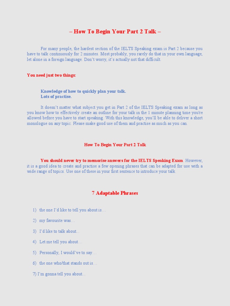IELTS Speaking Part 2 Tips & Phrases | PDF | International English ...