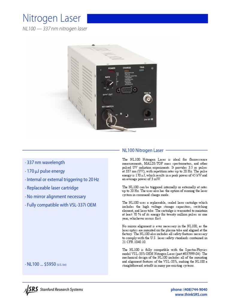 NL100 - 337 NM Nitrogen Laser | PDF | Laser | Ultraviolet