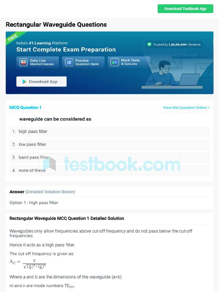 MCQ On Rectangular Waveguide | PDF