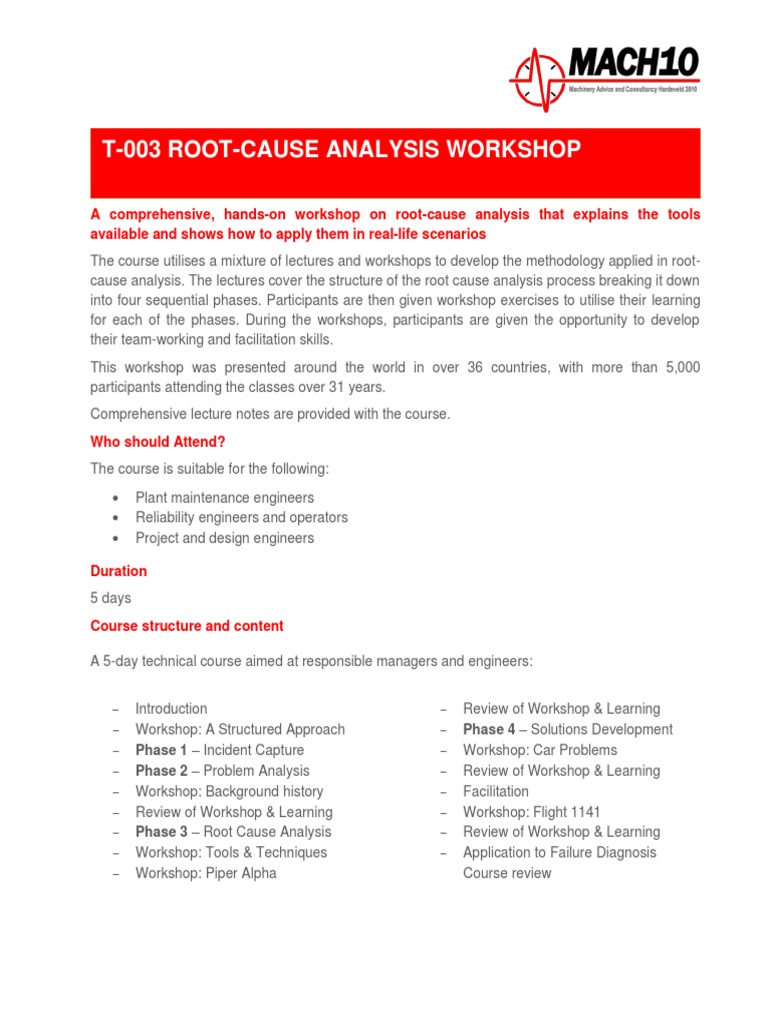T-003 Root-Cause Analysis Workshop | PDF | Analysis | Learning