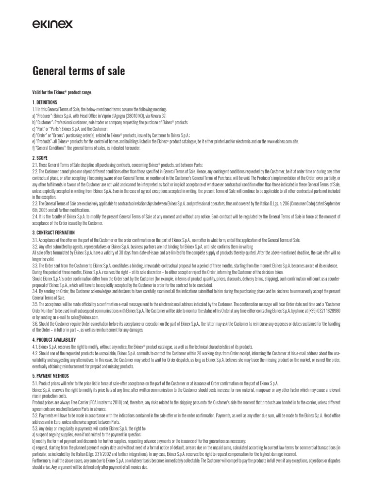 General Terms of Sales | PDF | Guarantee | Mail