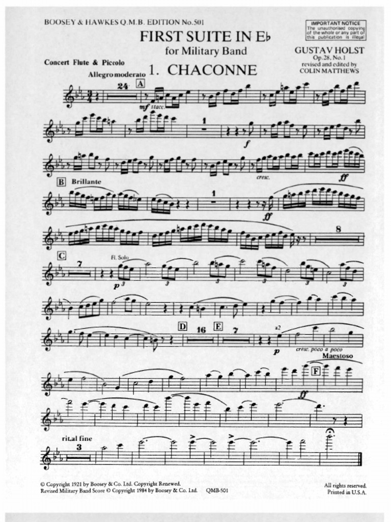 HOLST - First Suite (Woodwinds) | PDF