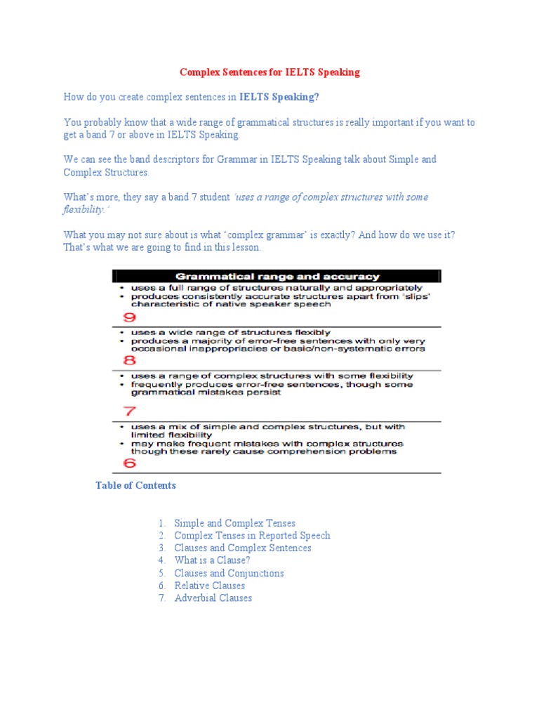 Complex Sentences For IELTS Speaking | PDF | Clause | Verb
