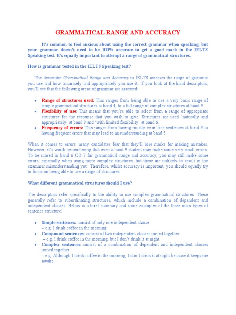 Grammatical Range and Accuracy | PDF | International English Language ...