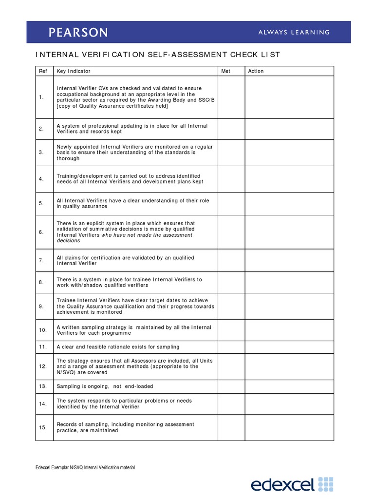 Internal Verification Self-Assessment Check List: Decisions | Download ...