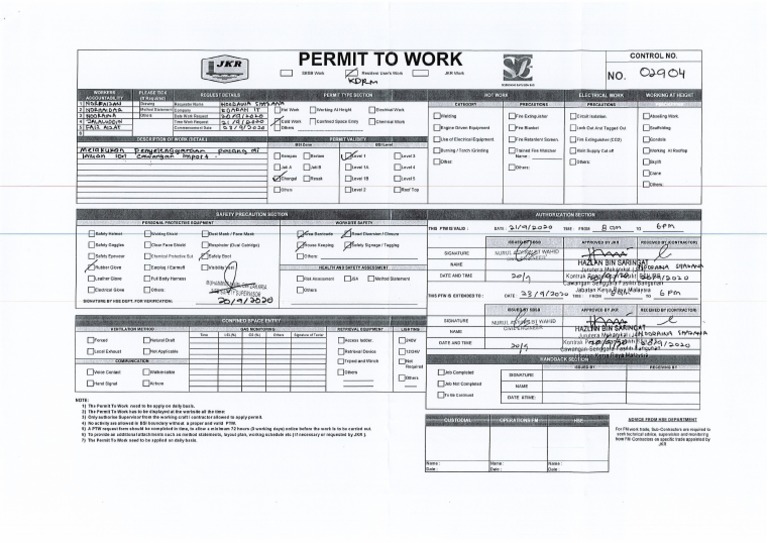 Contoh Pengisian Permit Of Work Pdf