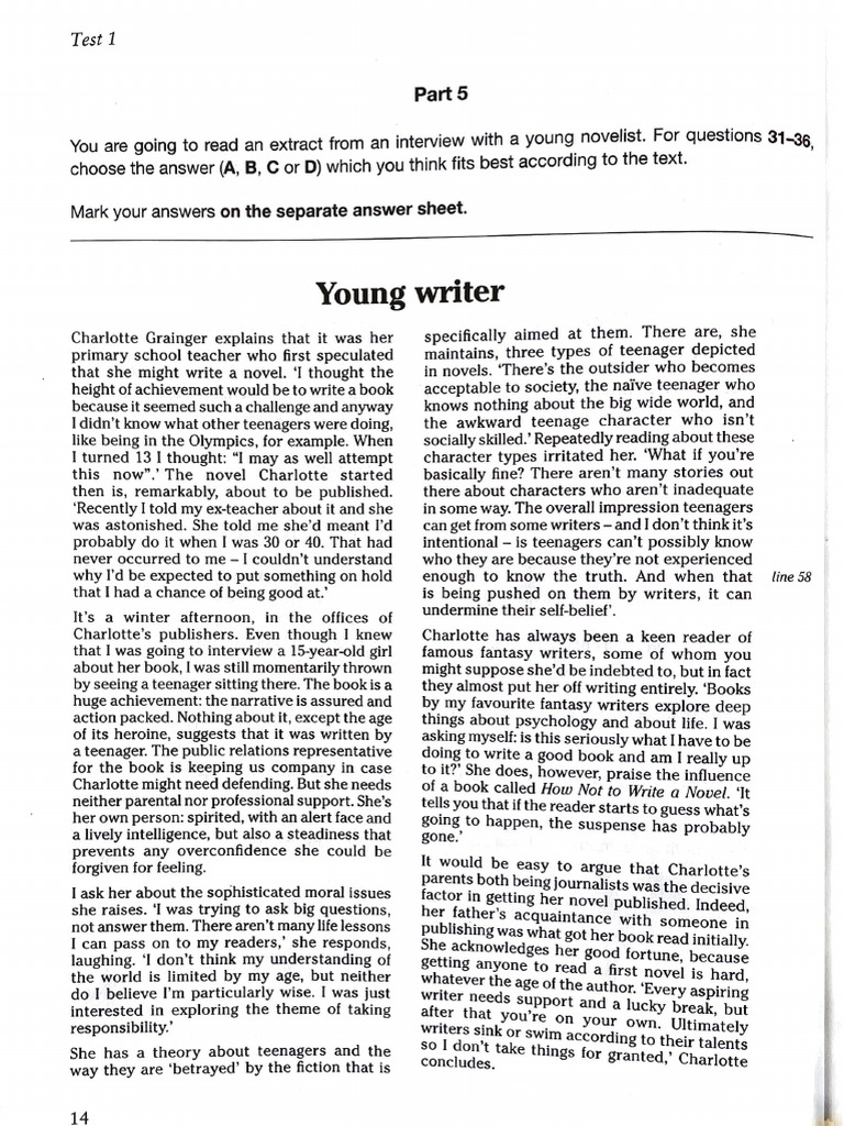 First For Schools 3 Test 1 Reading | PDF | Adolescence | Songs