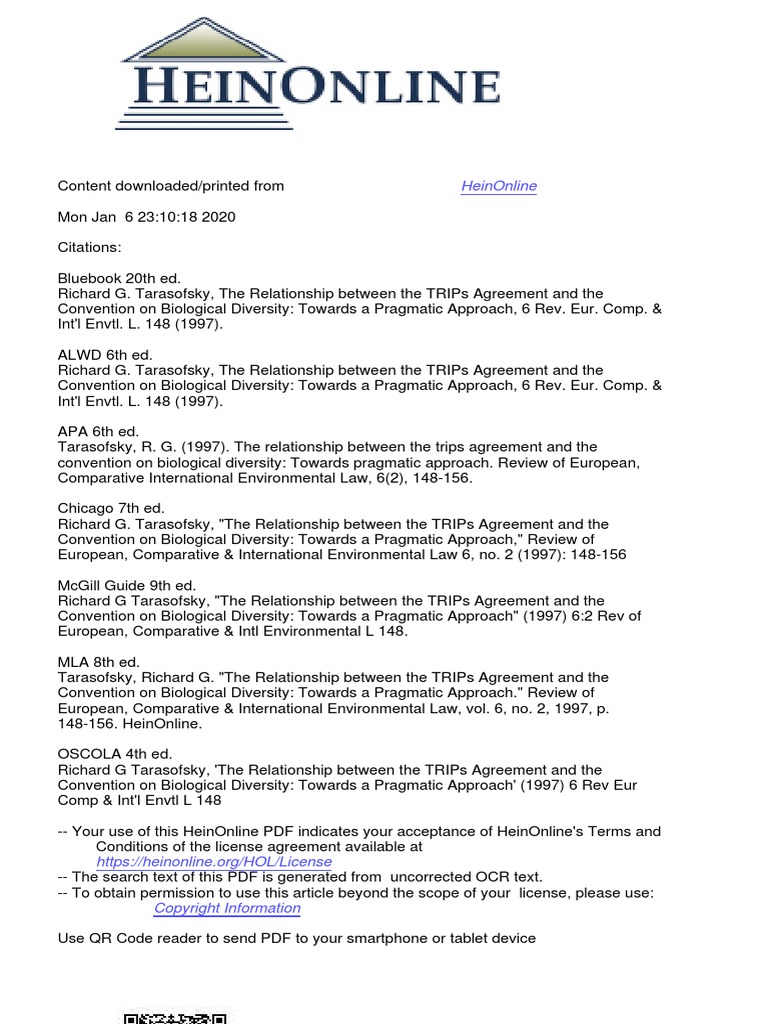 Relationship Between The TRIPs Agreement and CBD | PDF | Intellectual ...
