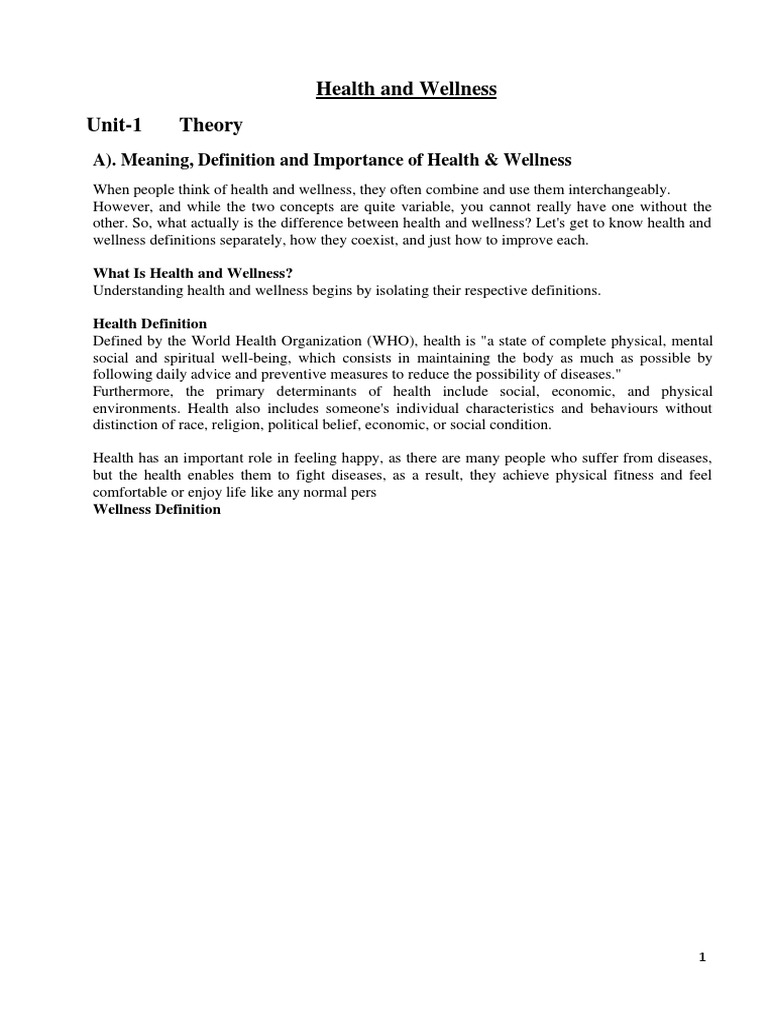 Health and Wellness: Key Concepts and Benefits | PDF | Healthy Diet ...