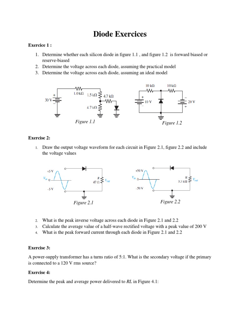 Diode Exercises | PDF | Rectifier | Electrical Engineering
