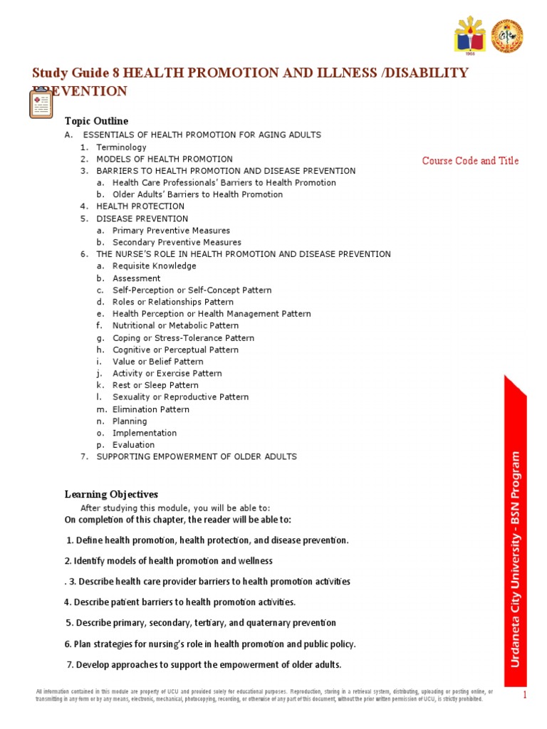 Health Promotion and Illnesand Disability Prevention | PDF | Preventive ...