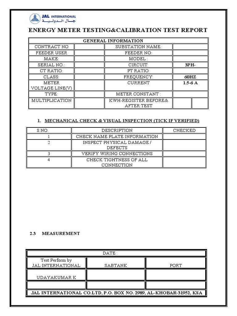 Energy Meter Testing Format V2.0 | PDF | Calibration | Power (Physics)