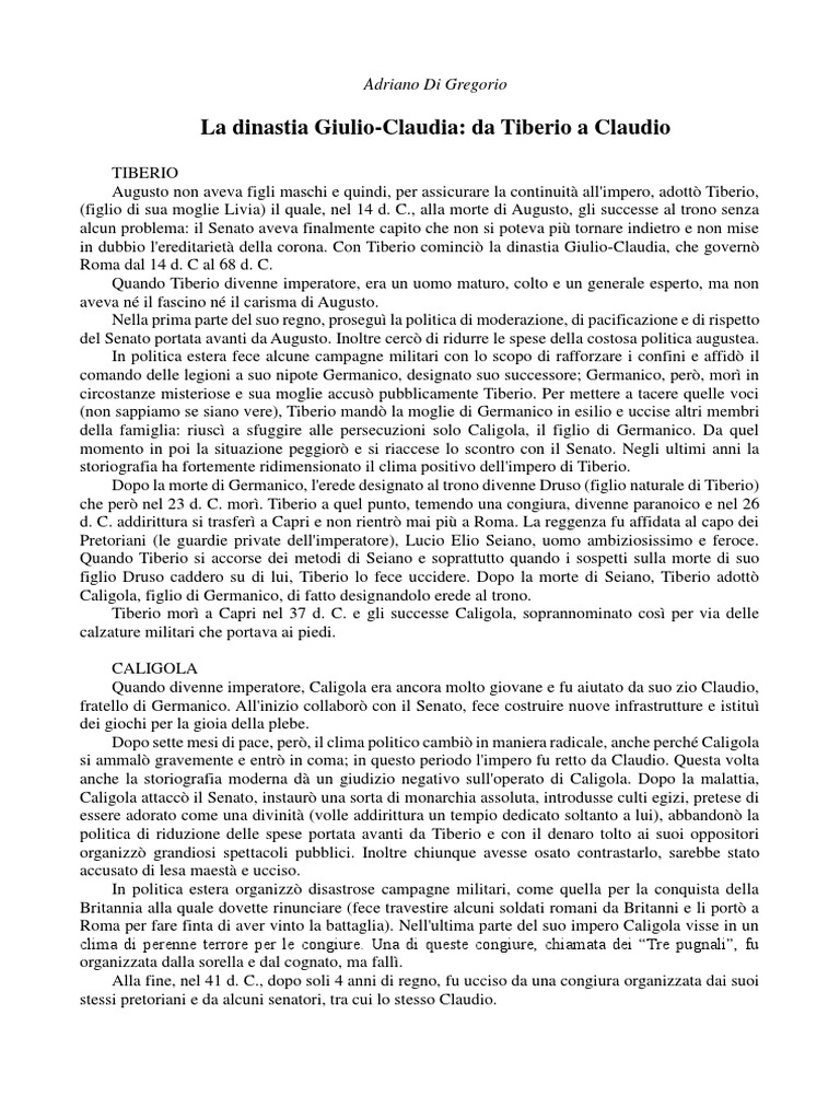 La Dinastia Giulio Claudia. Da Tiberio A Claudio | PDF