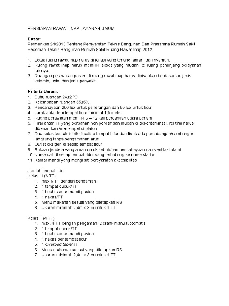 Persiapan Rawat Inap Layanan Umum | PDF