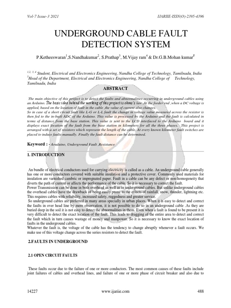 UNDERGROUND CABLE FAULT DETECTION SYSTEM Ijariie14227 | PDF ...