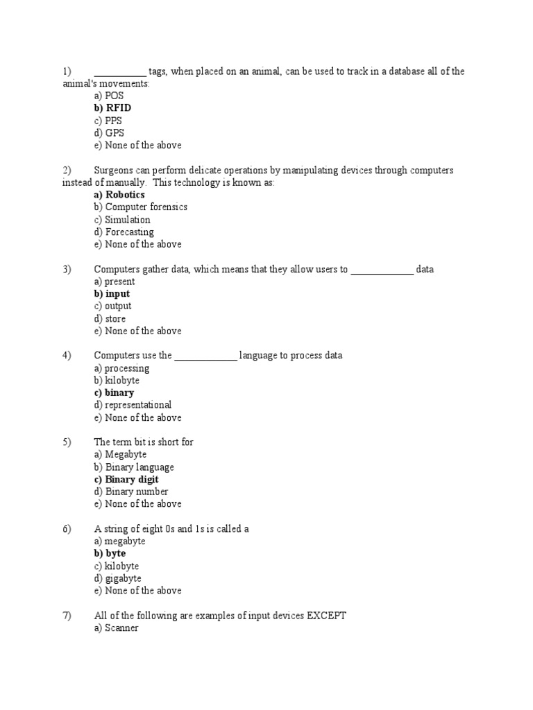Fundamentals of Computers and Technology: Multiple Choice Questions ...